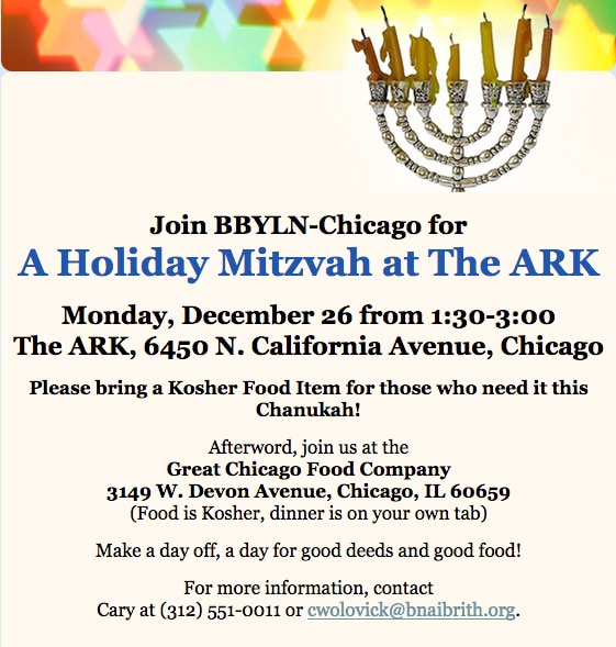 BBYLN-Chicago: A Holiday Mitzvah at the Ark - B’nai B’rith International